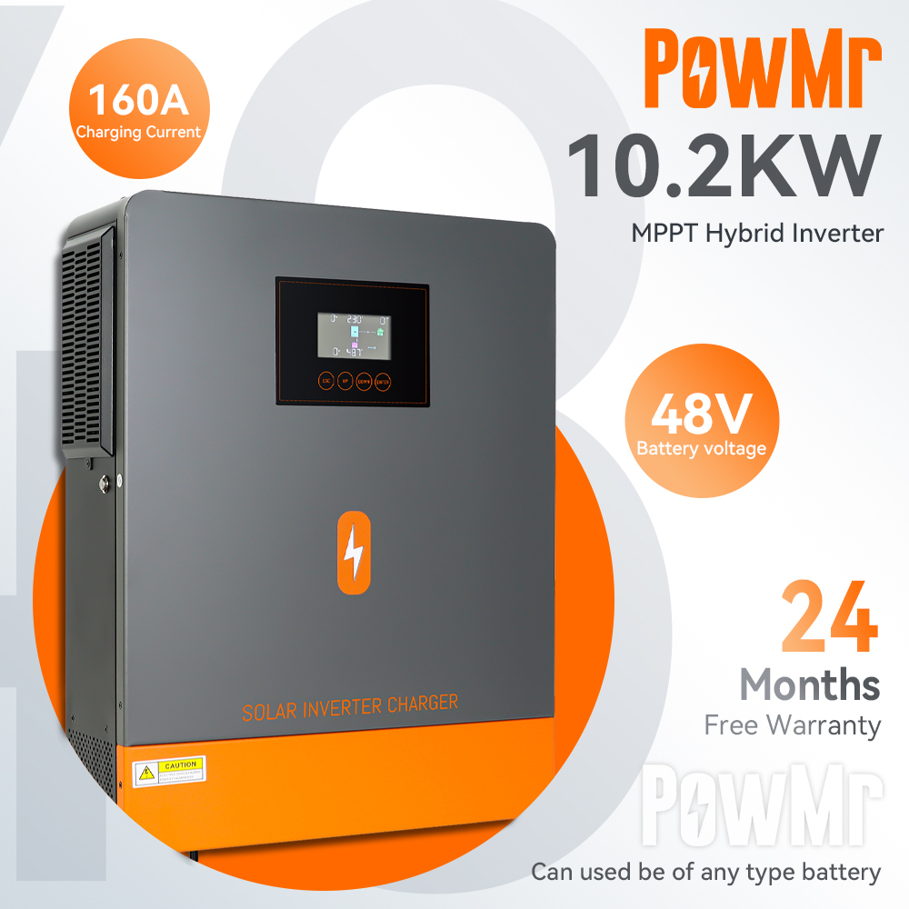 PowMr MPPT 10.2KW Pure Sine Wave Off-Grid/On-Grid Solar Hybrid Inverter 230Vac Built-in MPPT160A ...