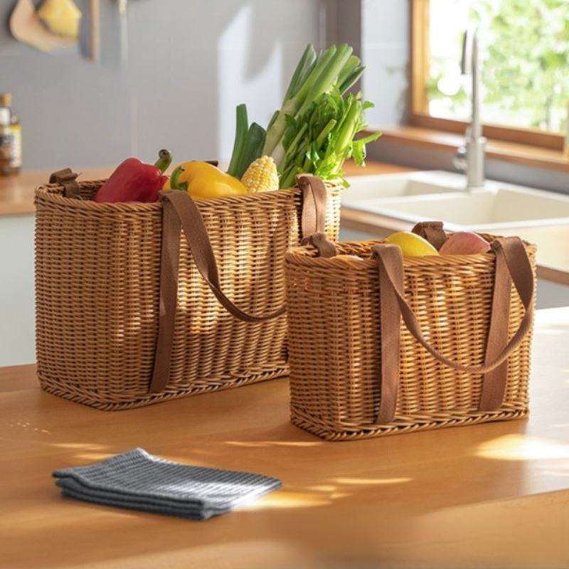FREE Shipping WindSing Plastic Rattan Shopping Basket with Handles Hand ...