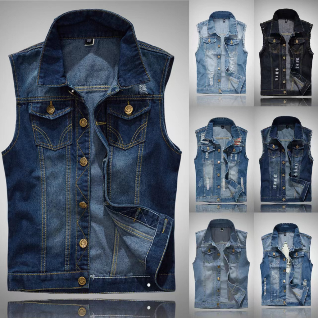 🔥 Ready Stock & COD 🔥 Men Jacket Sleeveless Denim Vest Casual Waistcoat ...