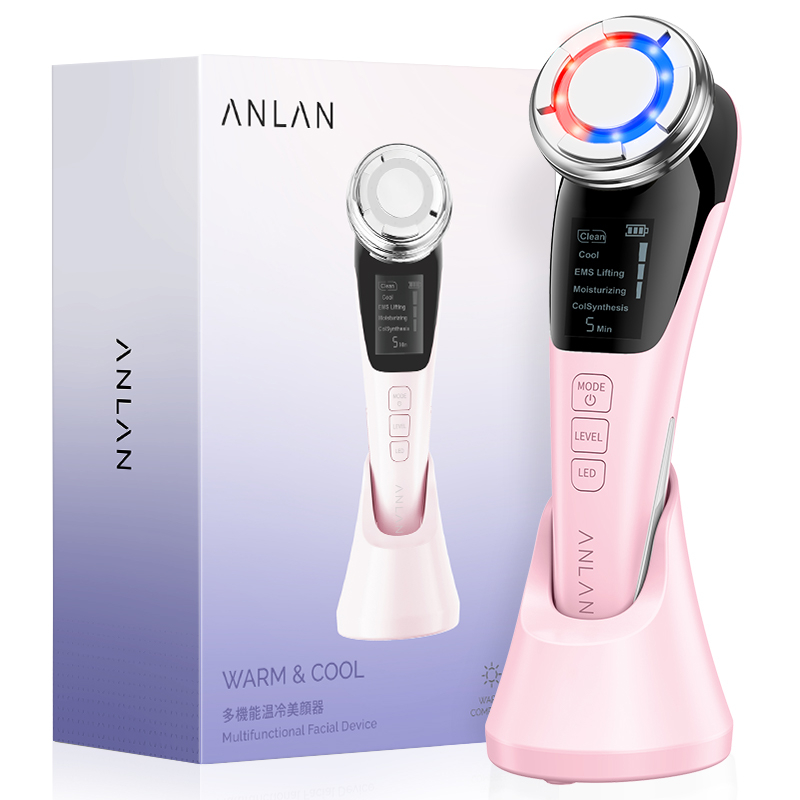 ANLAN 5 IN 1 EMS Facial Massager LED Light Therapy Hot/Cold Sonic Vibration Anti-Wrinkle Anti ...
