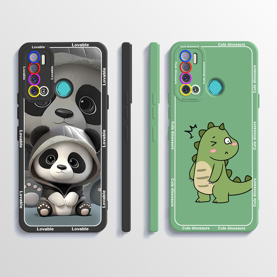 Tecno Pouvoir 4 4 Pro LC7 LC8 Case Liquid Silicone Cute Dinosaur ...