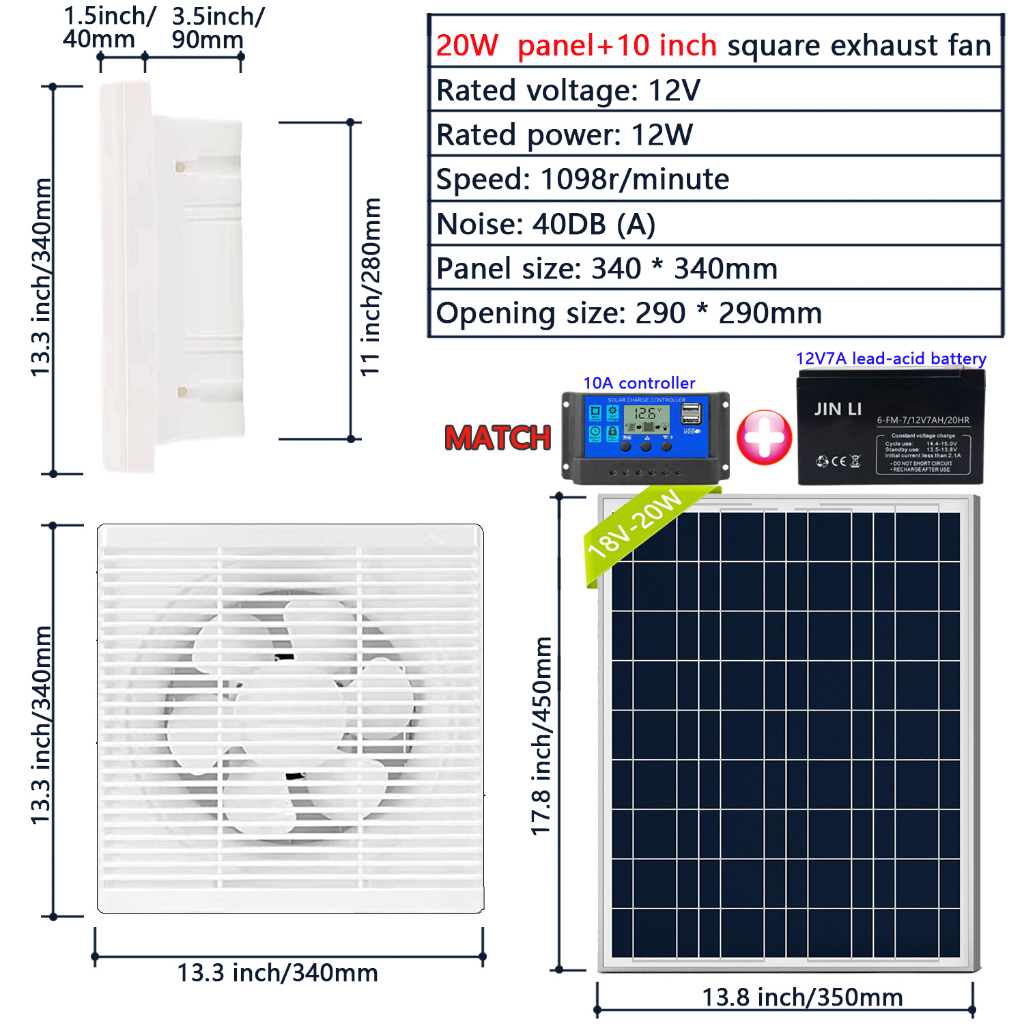 Cooling and cleaning solar fan, equipped with battery version, 17W/20W ...