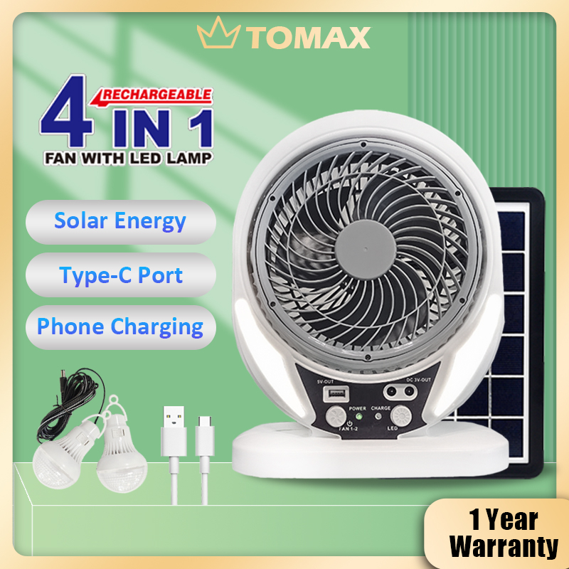 [1 Year Warranty] TOMAX 8 Inch USB Rechargeable Solar Desktop Fan with ...