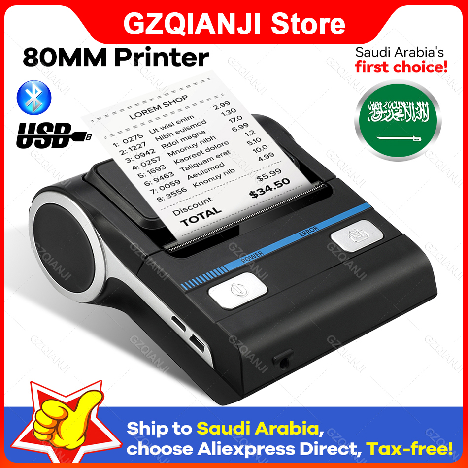80mm Mini Thermal Receipt Printer USB Bluetooth Wireless Handheld POS ...