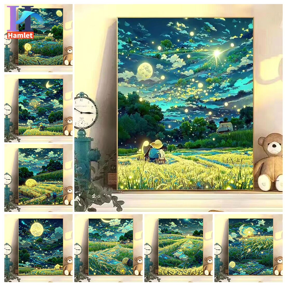 Hamlet【30*40cm】Wheat field starry sky/paint by number/diy hand coloring ...