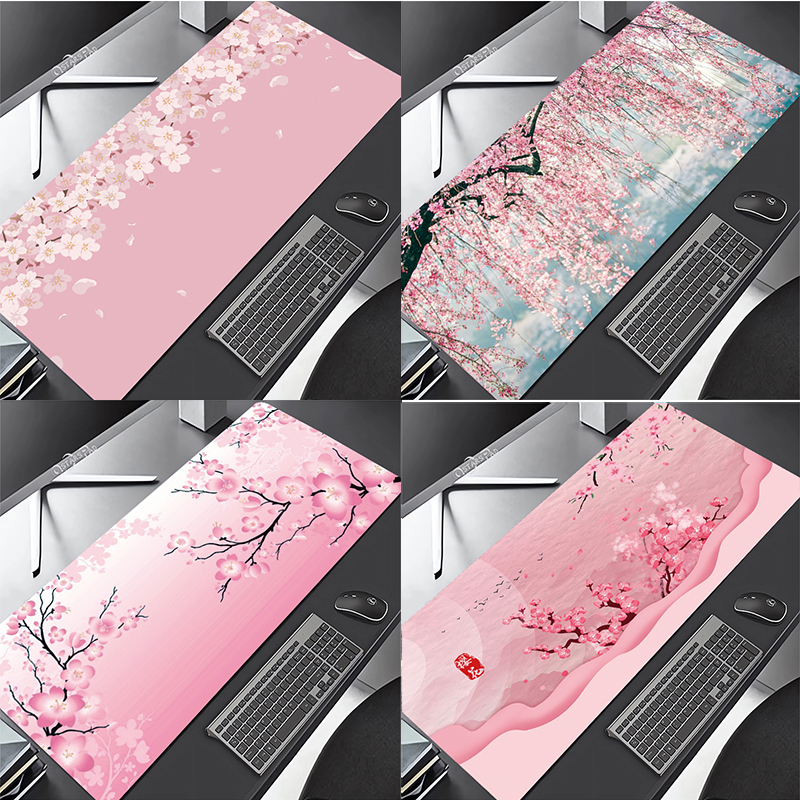 Cherry blossom mousepad, pastel pink desk mat, cute sakura flowers, xxl ...