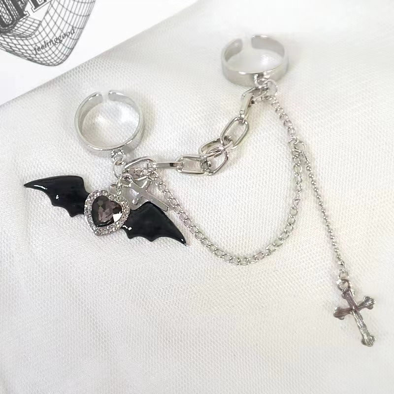 Sweet Cool Dark Gothic Devil Wings Chain Cross Ring Mine Series Hot ...