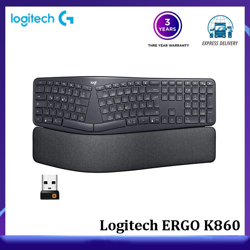 Logitech ERGO K860 2.4G Wireless Keyboard Bluetooth Dual Mode Ergonomic ...