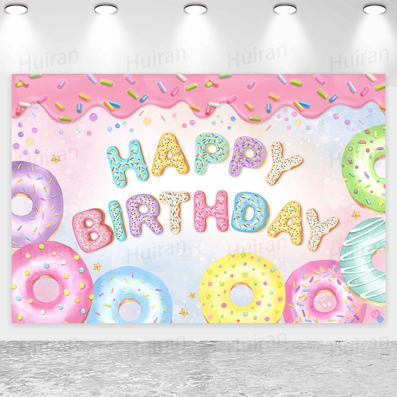 100X150CM Sweet Donut Theme Happy Birthday Banner Doughnut Backdrop ...