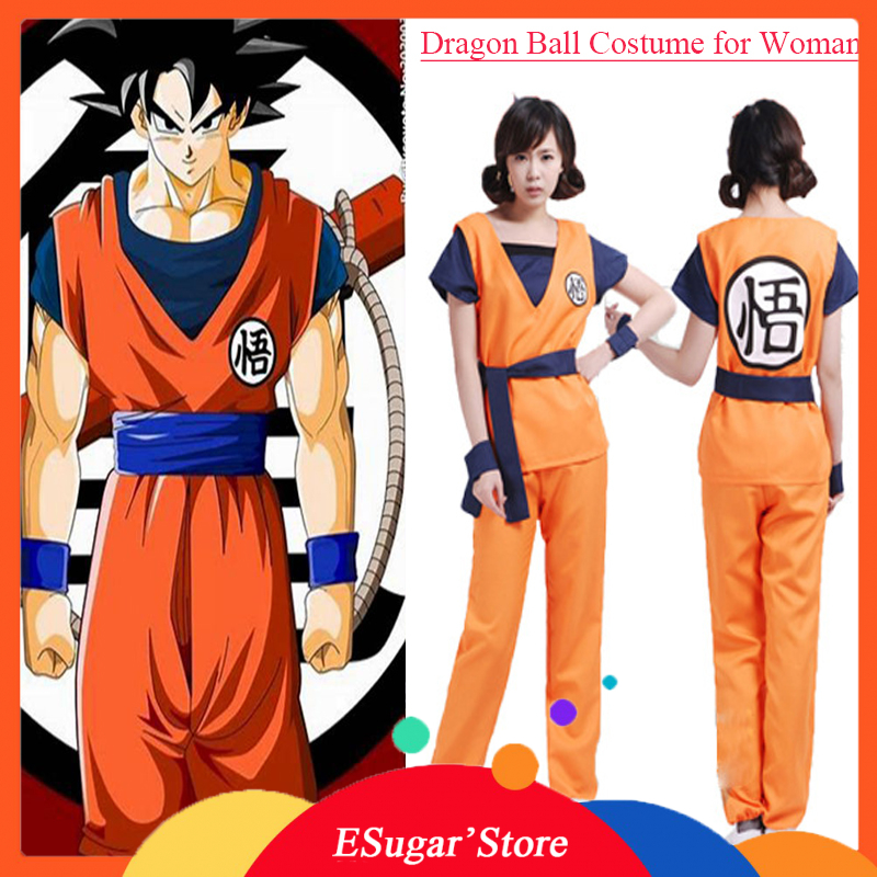 Anime Dragon Ball Costume For Adult Women Son Goku Yellow Top Pants ...