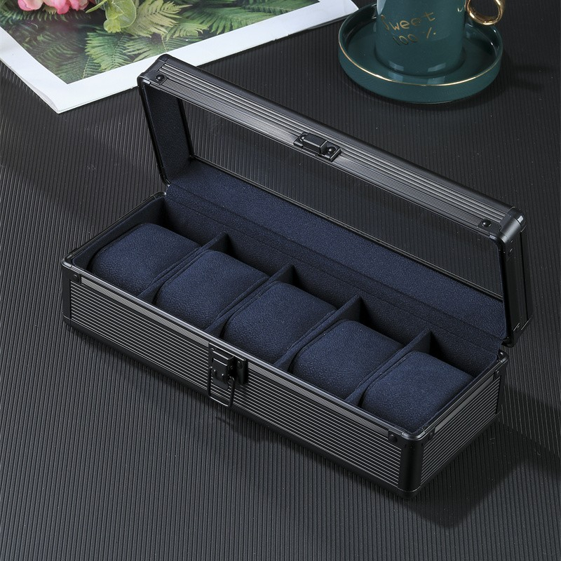 Luxury 5 Slots Transparent Cover Aluminum Watch Storage Display Box ...