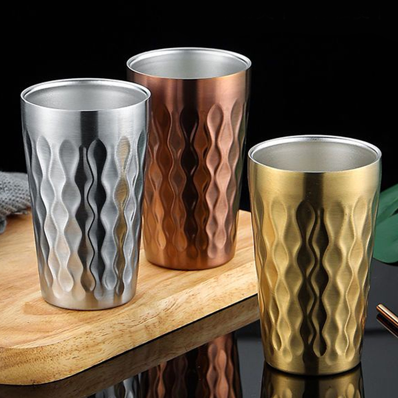 Korean Style Water Cup 304 Stainless Steel Double Layer Mug Shock ...