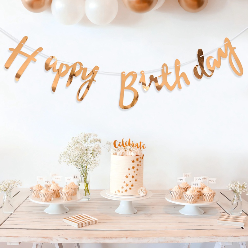 【Local Stock】Rose Golden Happy Birthday Banner Glitter Backdrop For ...
