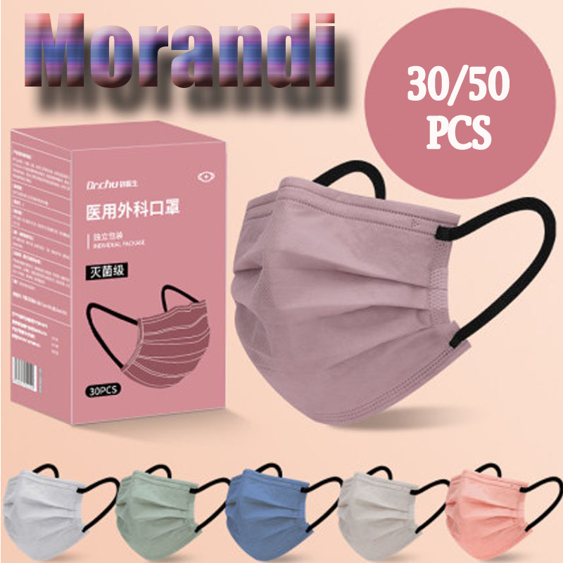 30pcs Adult Morandi Style colour 3plymask DisposableMask Navy/Yellow ...