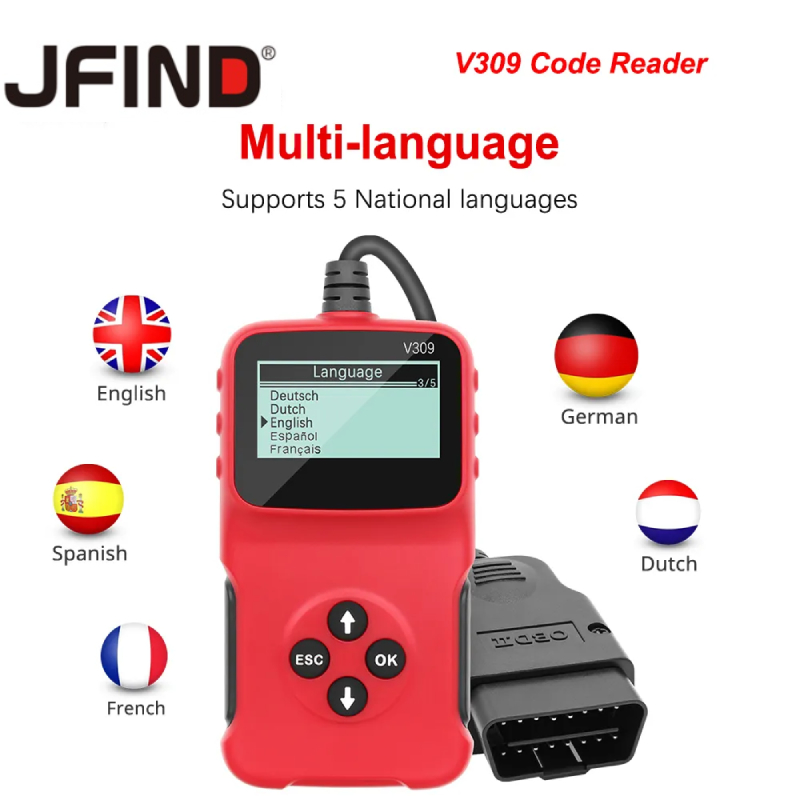 Multi-Language V309 OBDII Diagnostic Tool Scanner Code Reader EOBD USB ...
