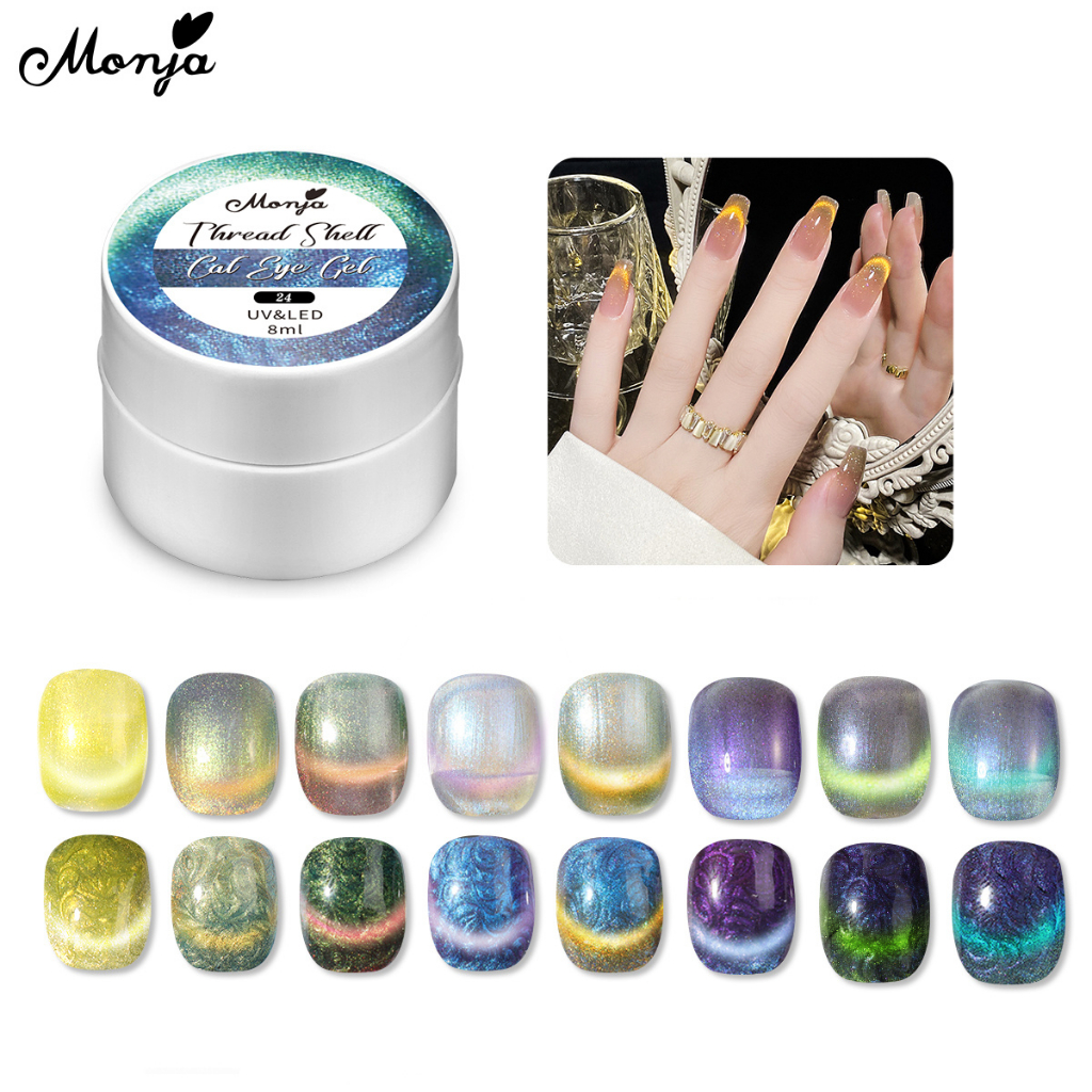 Monja 24 Colors 9D Magnetic Cat Eye Gel Thread Shell Nail Polish ...