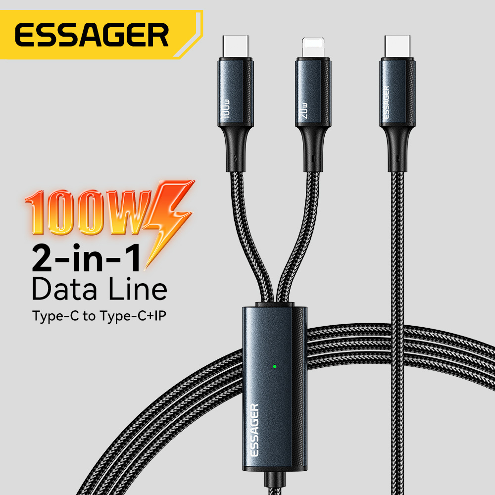 Essager 2 in 1 E-Marker 100W Type C To Type C Cable 20W Type C to IOS ...