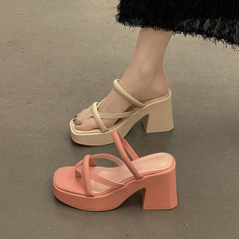 Flip-toe Block Heels Open Toe Square Toe High Heels Women's Shoes ...