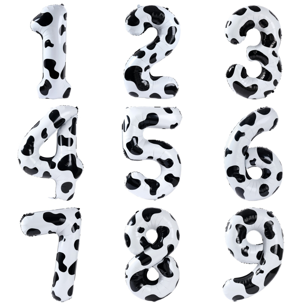 40''Cartoon Cow Print Balloon Number 0-9 Foil Balloons Happy Birthday ...