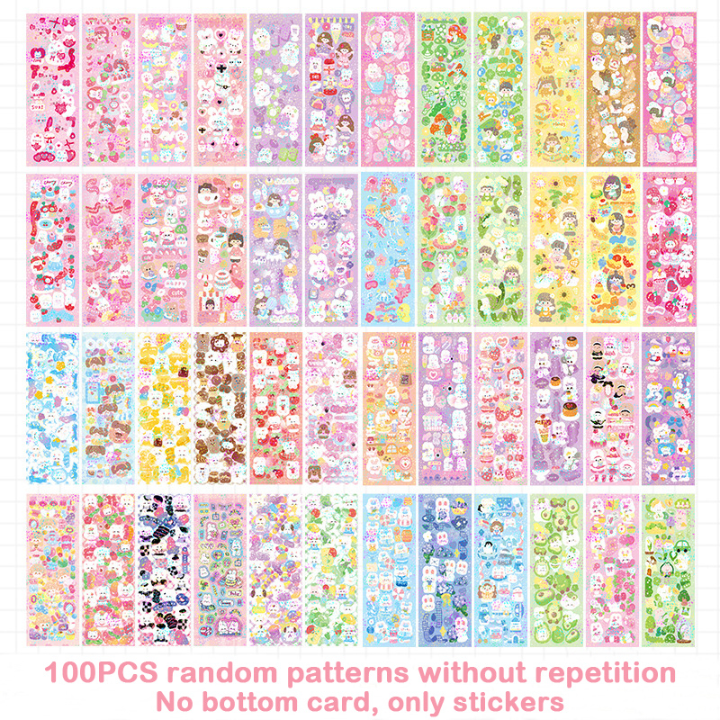 100PCS Cute Random Cartoon Glitter Stickers Student Stationery Deco DIY ...