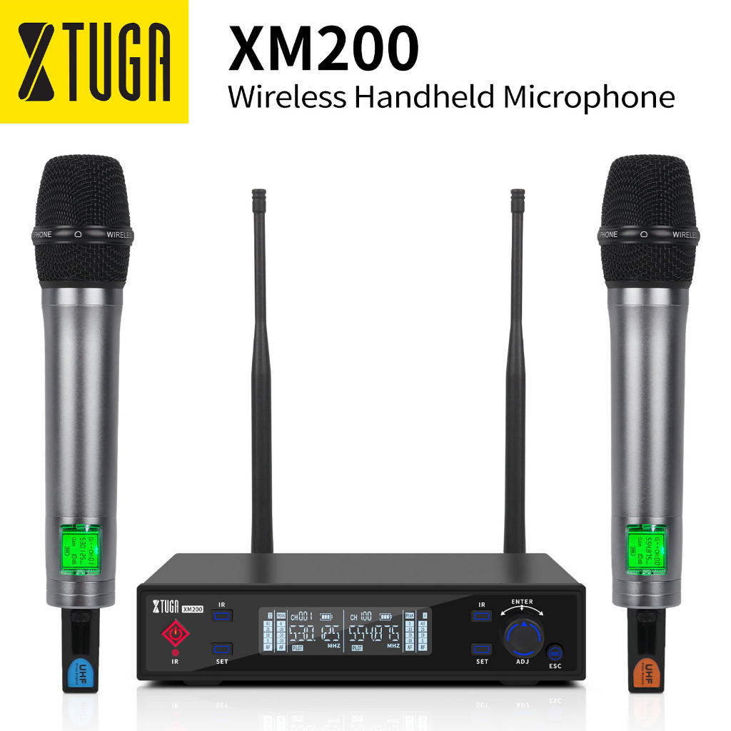 XTUGA XM200 Professional 2 Channel UHF Wireless Microphone System, True ...