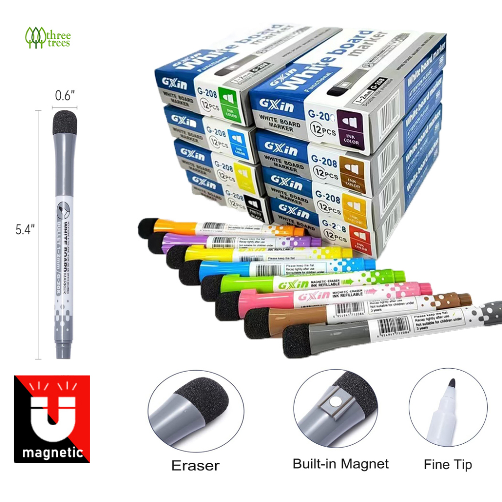 Magnetic Dry Erase Markers with Eraser Cap ,Fine Tip, Low Odor, Non ...