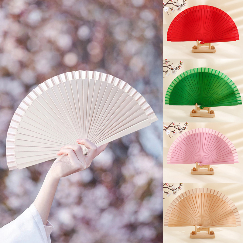 Ancient Style Fan Vintage Lotus Shape Solid Color Pure Wood Folding Fan ...