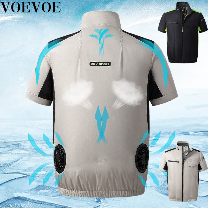 VOEVOE Men's And Women's Fan Air-Conditioning Clothing Short Sleeved Jacket Fan Clothes ...