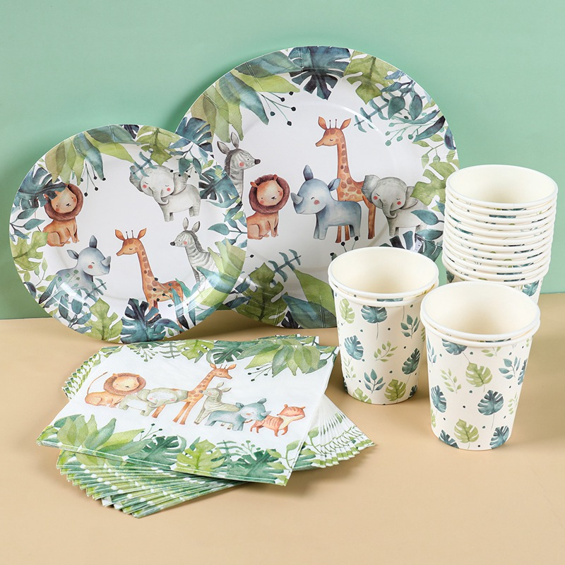Jungle Safari Disposable Tableware Set Cartoon Jungle Animals ...
