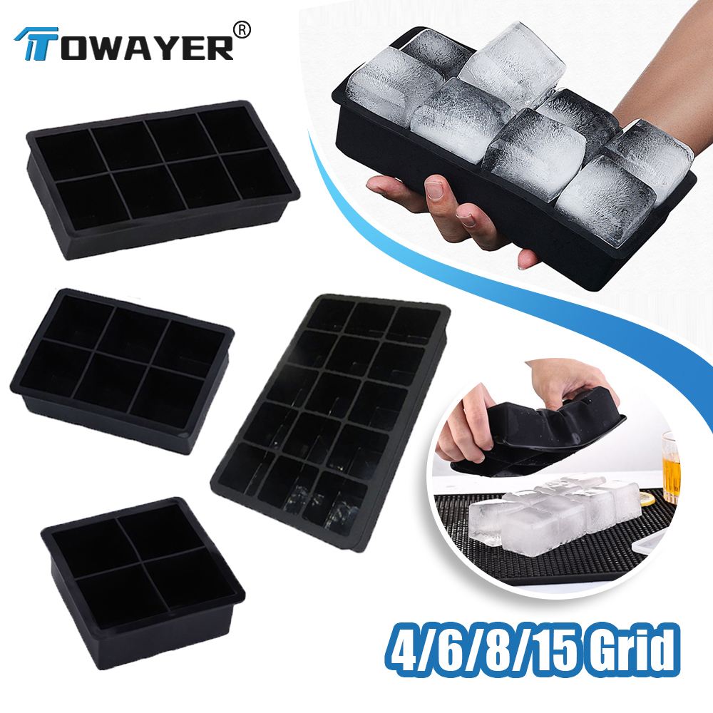 4/6/8 Grid Big Ice Tray Mold Giant Jumbo Large Food Grade Silicone Ice ...