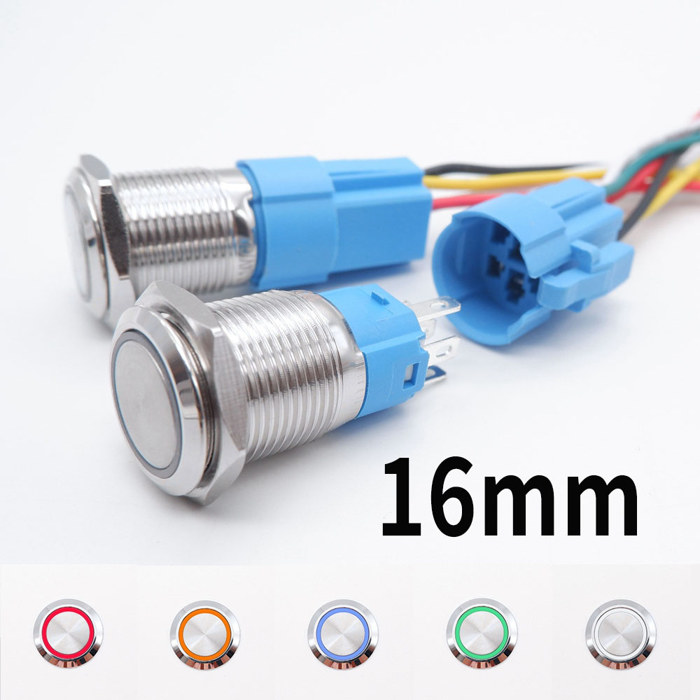16mm Metal Push Buttons Switch Waterproof For Car Sockets Illuminated Switches LED Ring Light ...