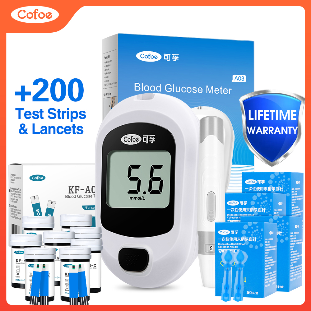 Cofoe Glucometer Set Blood Sugar Tester 200 Strips + 200 Lancets for ...
