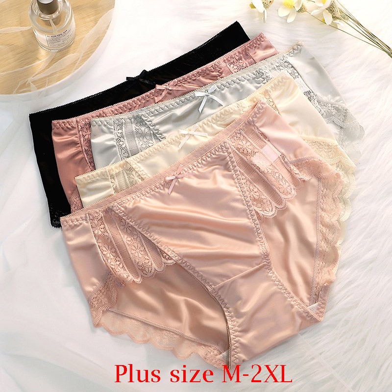 Sexy Silk Satin Lace Panties Womens Seamless Panty Underwear Plus Size