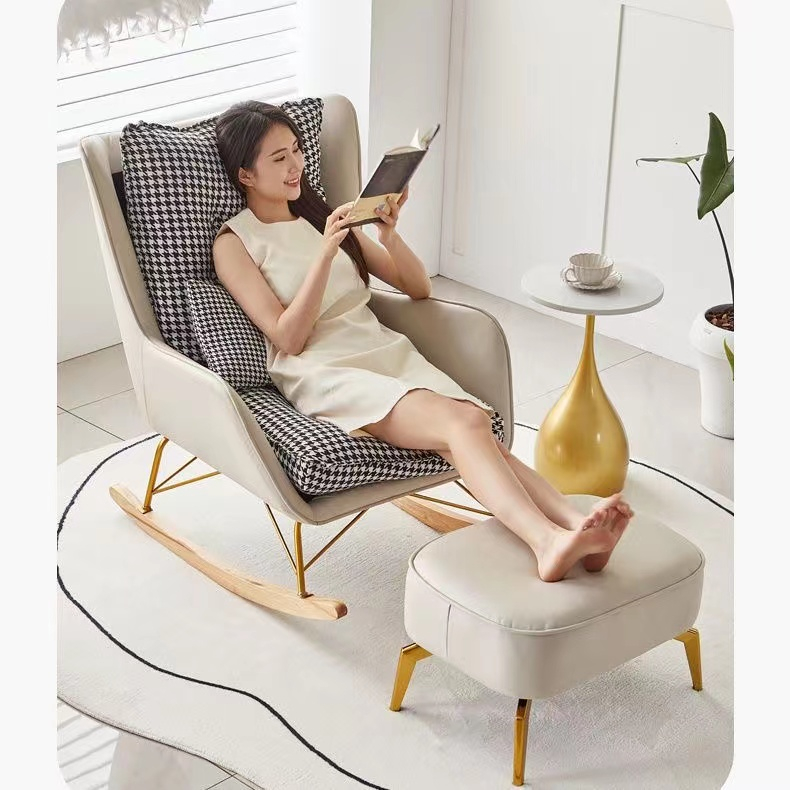 Nordic Light Luxury Rocking Chair Simple Houndstooth Lazy Rocking ...