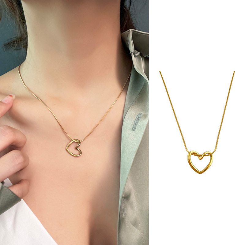 Metallic Hollow Heart Stainless Steel Snake Chain Necklace, Non-fading ...