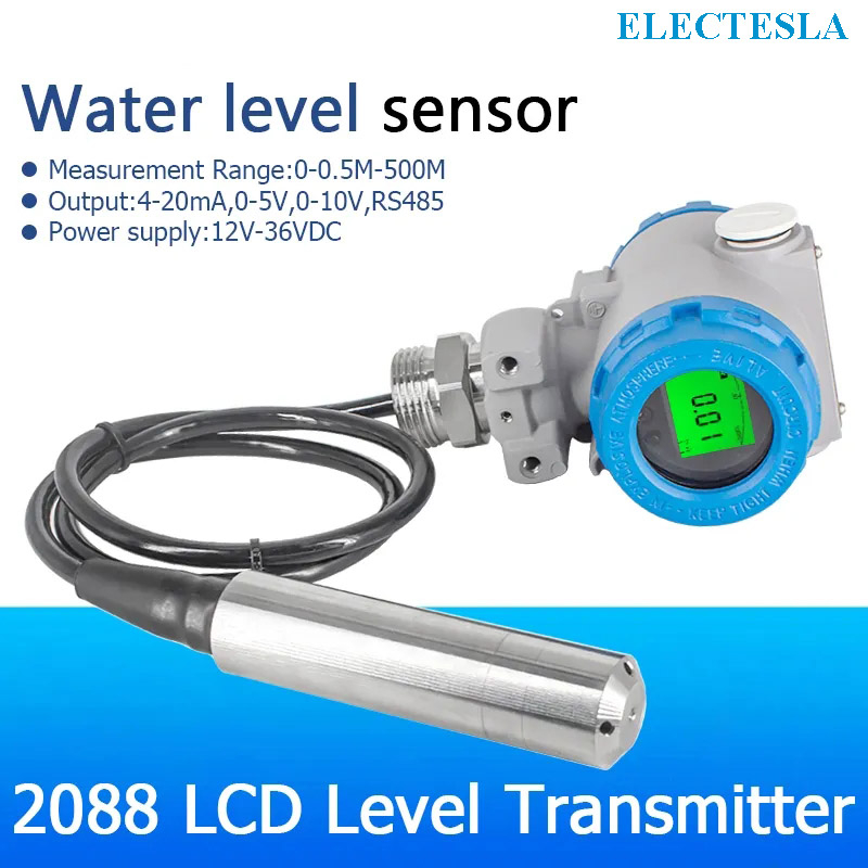 2088LCD Liquid Level Transmitter Water Level Sensor Detector 4‑20mA 0 ...