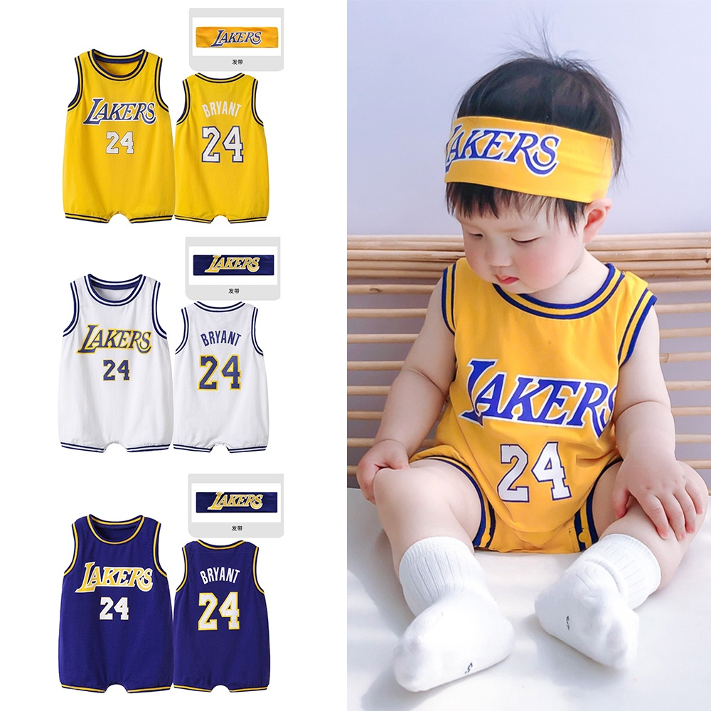 Newborn Baby Boys' Bodysuit # 24 Jersey Lakers Sleeveless Top+Hairband ...