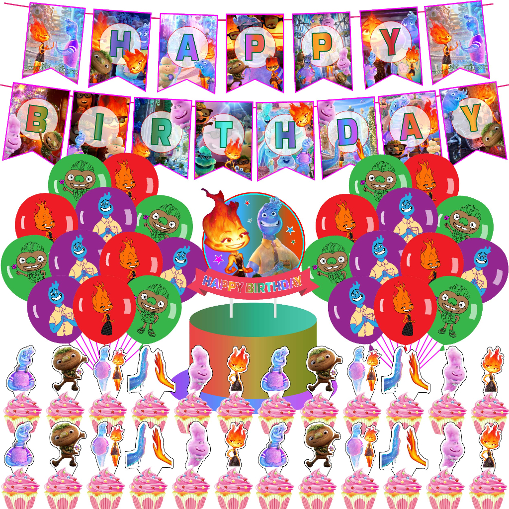elemental Pixar birthday party supplies cake topper banner balloon set ...