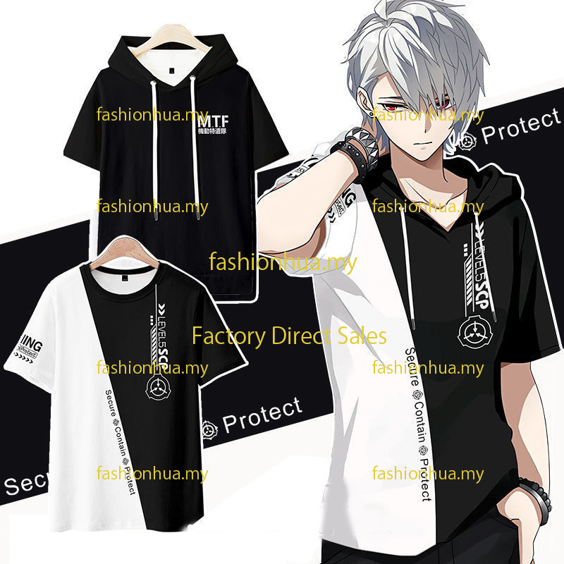 New Anime SCP Foundation Short Sleeve Hoodie Japanese Fashion Men's ...