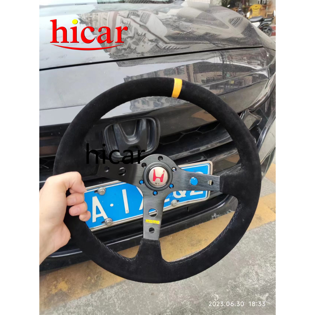 Momo Deep Dish Steering Wheel 14 inch High Quality Leather/Suede | Shopee Malaysia