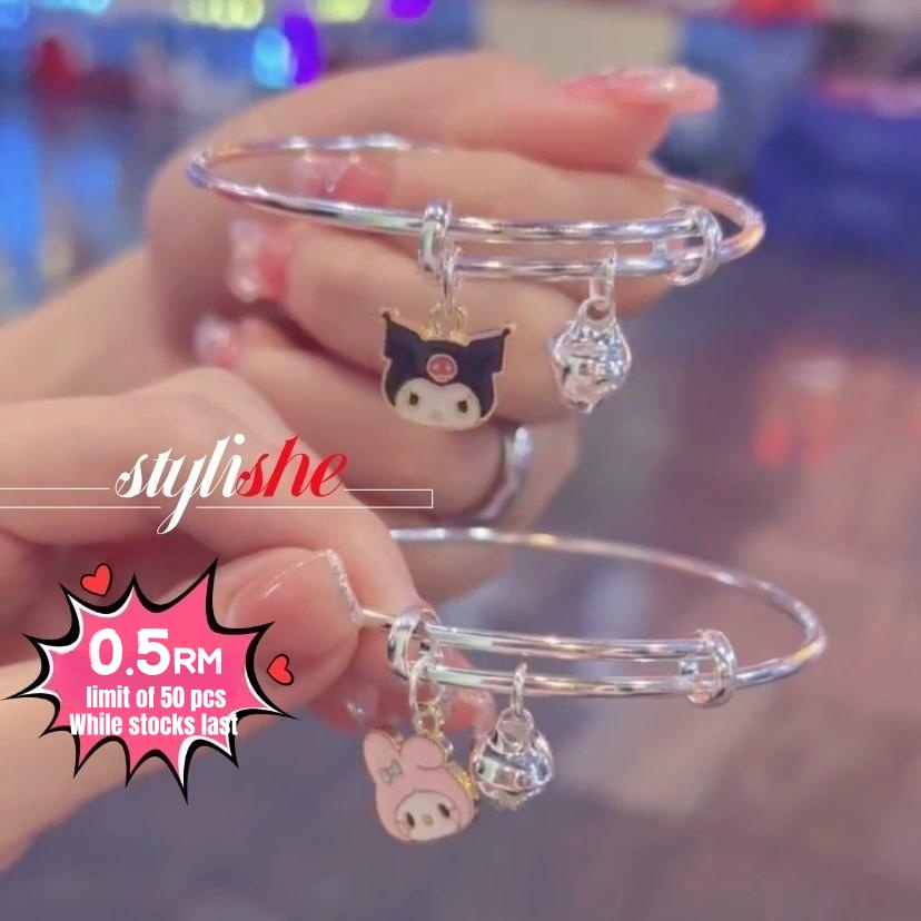 cartoon pendant bracelets for women bell silver bangles Kuromi/Mymelody ...