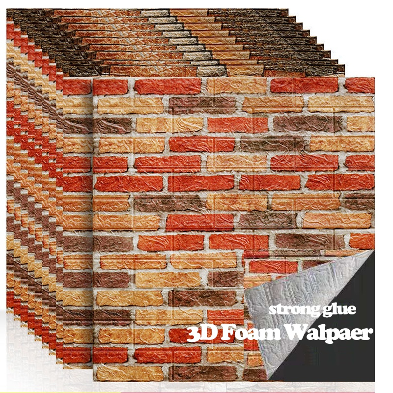 brick foam wall paper dinding 3D wallpaper stickers wall stickers ...