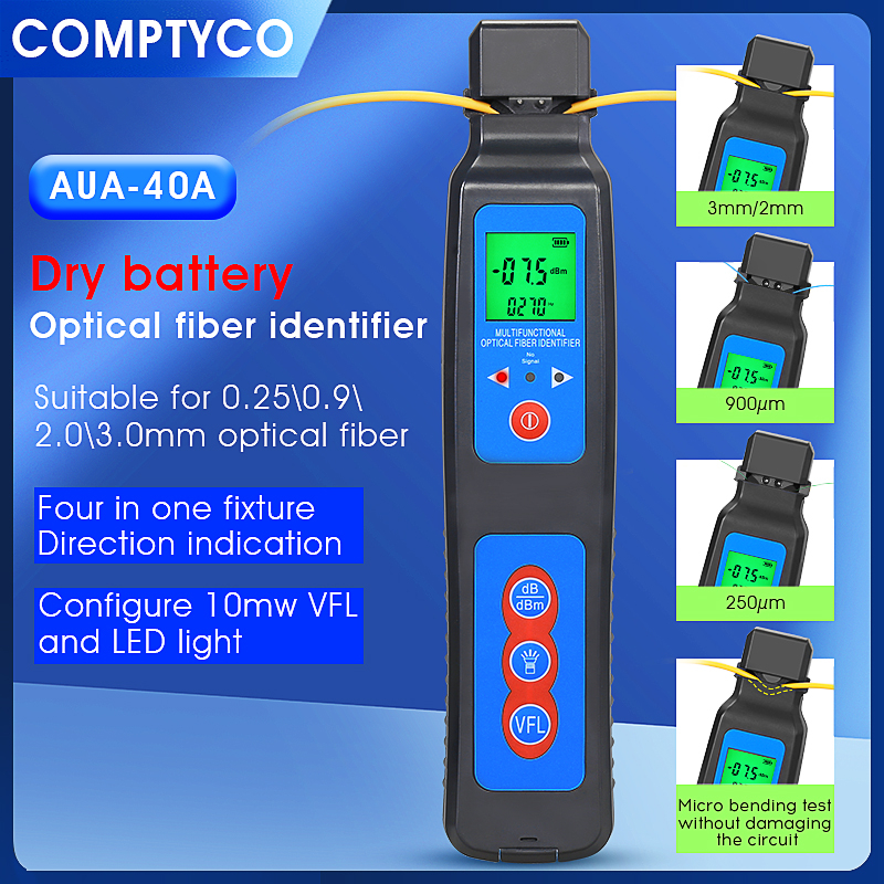 COMPTYCO AUA-40A Dry cell type fiber optic identifier with 10mw visual fault locator and LED ...