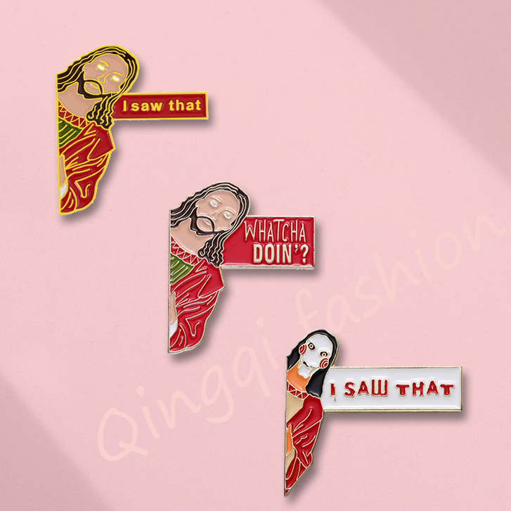 Funny I Saw That Enamel Pin Cartoon Jesus Brooch Lapel Badges Backpack ...