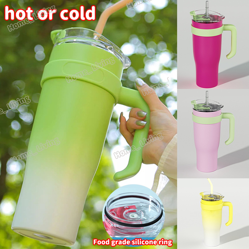 1200ML Gradient 304 Stainless Steel Vacuum Thermos Cup Tumbler Coffee Macaron Mug Cup with Straw ...