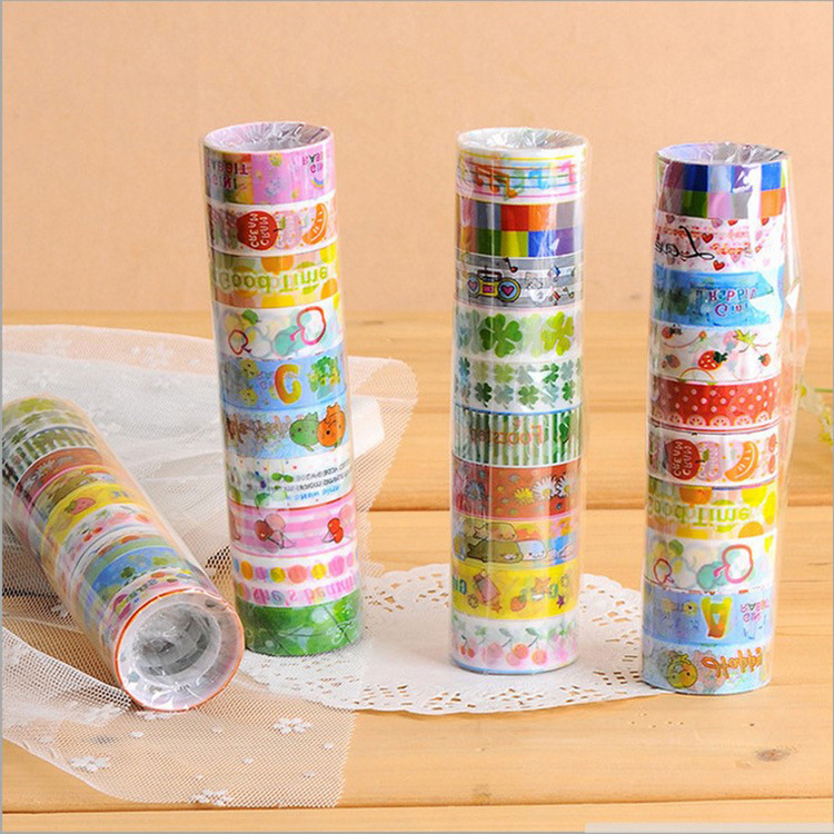 10 Pieces DIY Colored Tape Cartoon Tape Rainbow Small Decorative Tape ...