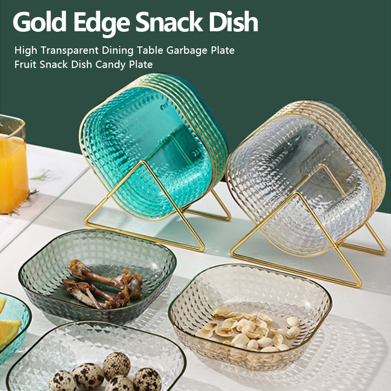 Internet Celebrity Gold Edge Snack Dish High Transparent Dining Table ...