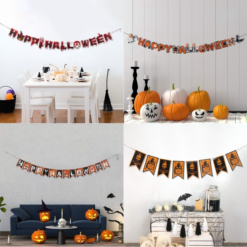 3M Halloween Pull Flag Halloween Party Decoration Hanging Banner Trick ...
