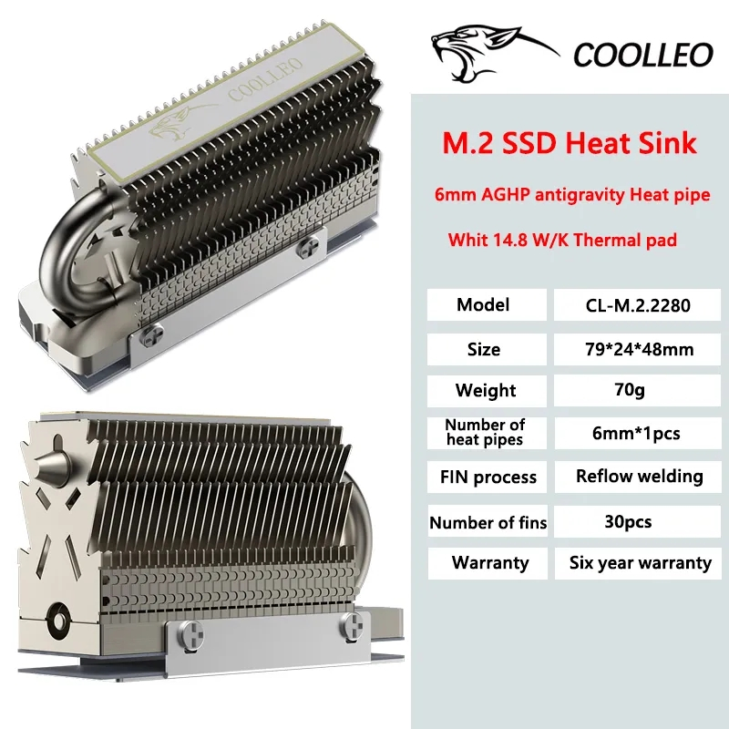 COOLLEO CL-M.2 2280 M.2 Solid State Drive AGHP Heat Pipe Radiator SSD ...