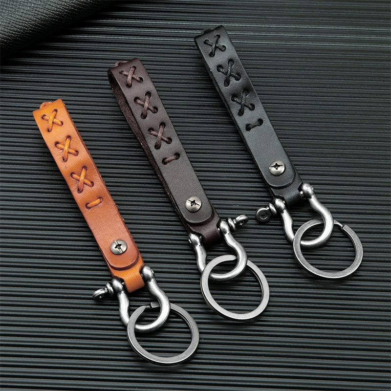 MKENDN Vintage Creative Handmade Leather Keychain Real Cowhide Car Key ...